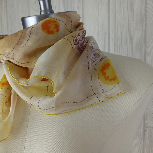 Vintage | Accessories | Vintage 7s 80s Sunny Scene Scarf | Poshmark